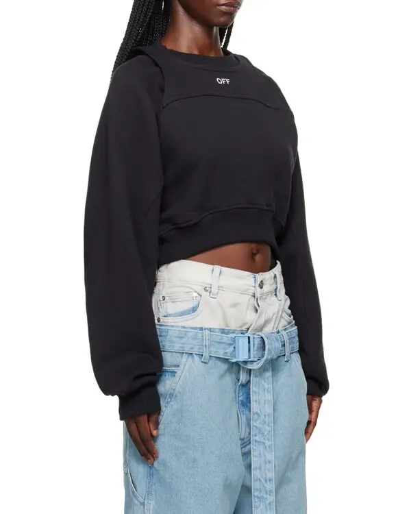 Off-White Cropped Logo Embroidered Sweatshirt - Black