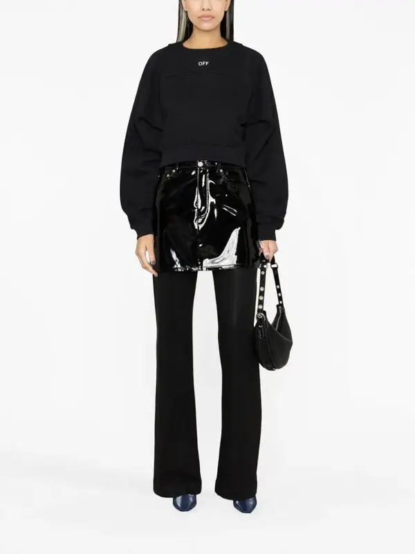 Off-White Cropped Logo Embroidered Sweatshirt - Black