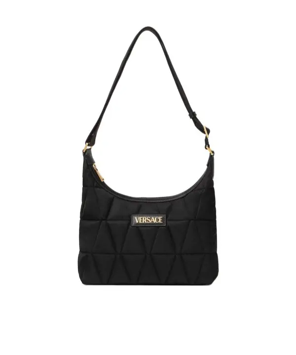 Versace Zip-up Padded Shoulder Bag - Black