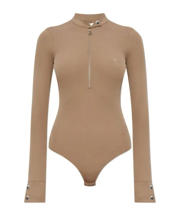 COURREGES Courrèges Long Sleeve Zip-up Jumpsuit With Stand Collar - Beige