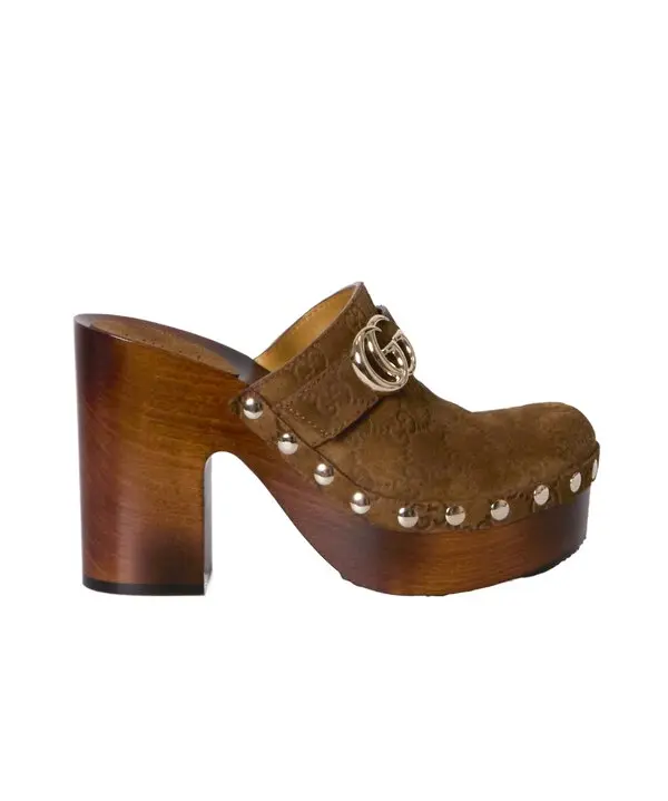 Gucci Studded Platform Clogs - Brown