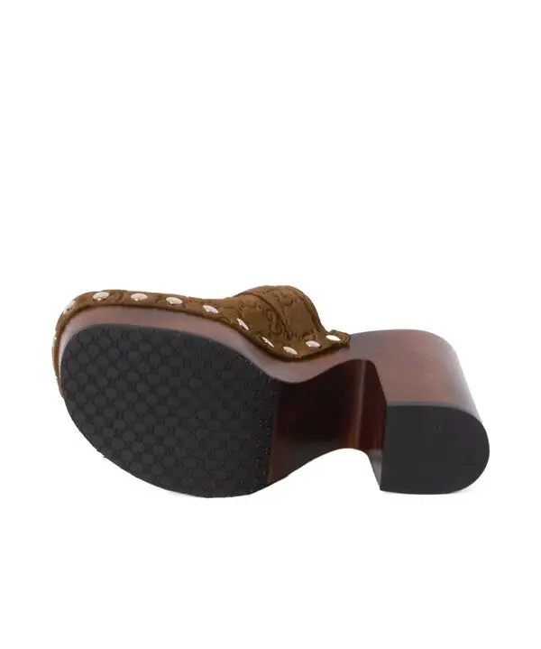 Gucci Studded Platform Clogs - Brown