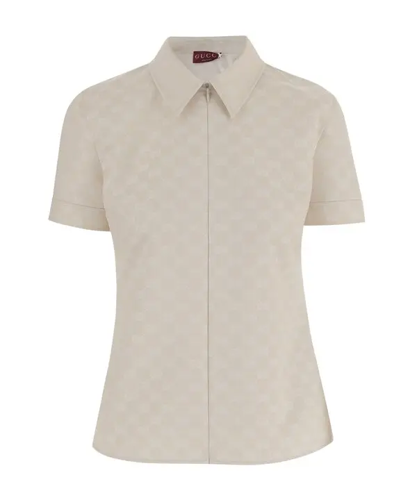 Gucci Gg Gabardine Short Sleeve Zip Up Shirt - Ivory
