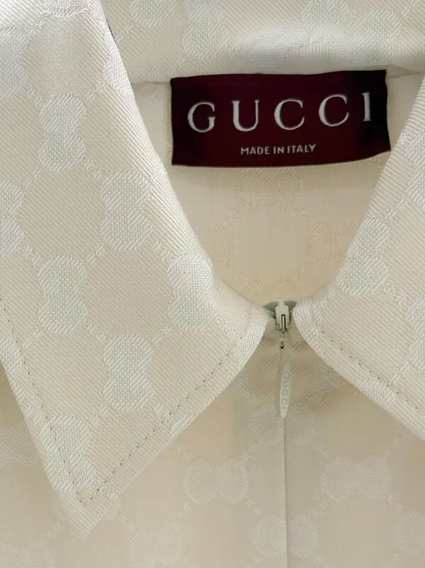Gucci Gg Gabardine Short Sleeve Zip Up Shirt