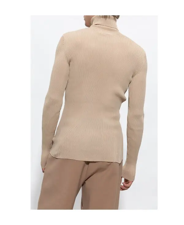 Off-White Ribbed High Neck Long Sleeve Jumper - Nude