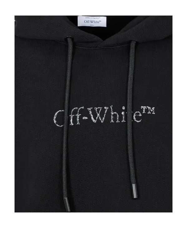 Off-White Diagonal Stripe Embroidered Cotton Hoodie