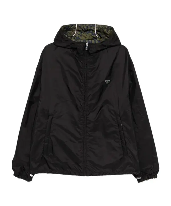 Prada Hooded Zip-up Jacket With Printed Interior - Black