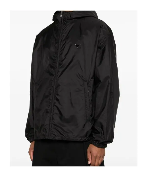 Prada Hooded Zip-up Jacket With Printed Interior - Black