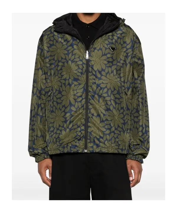 Prada Hooded Zip-up Jacket With Printed Interior - Black