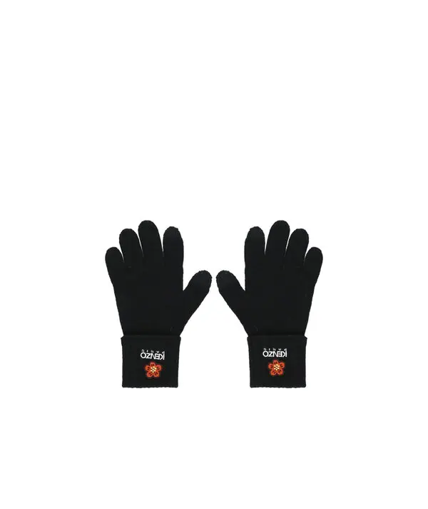 Kenzo Boke Flower Crest Wool Gloves - Black