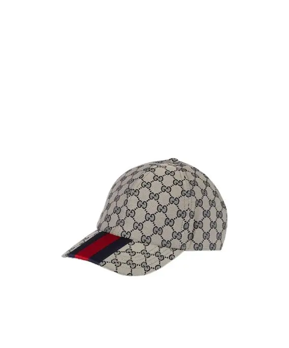 Gucci Monogrammed Baseball Cap With Web Stripes - Beige And Blue