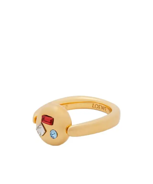 Loewe Anagram Pebble Ring In Sterling Silver And Crystals - Gold/multicolor