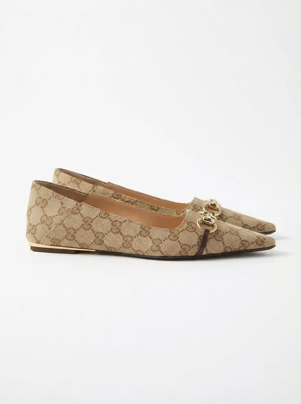 Gucci Vittoria Ballerina Flats - Sand And Dark Brown
