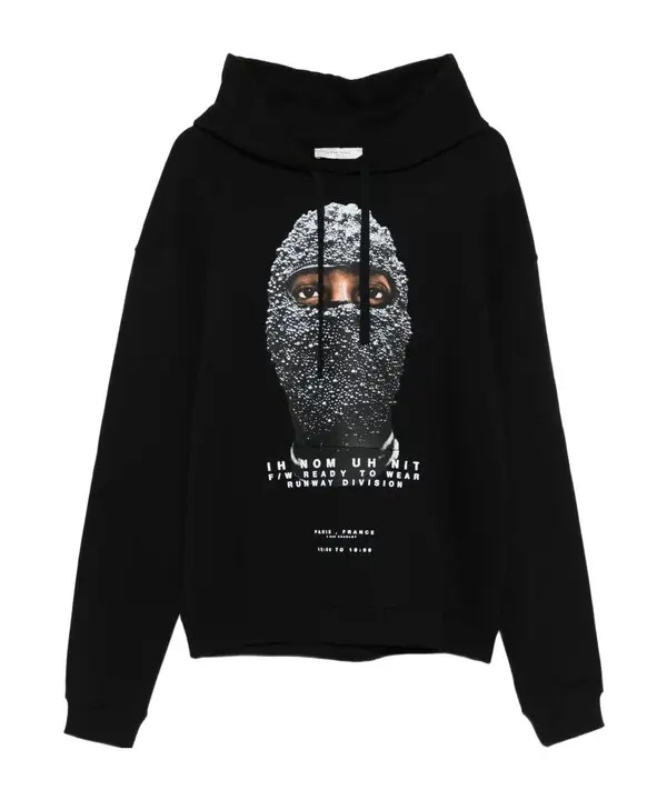 IH NOM UH NIT Graphic Printed Drawstring Hoodie - Black