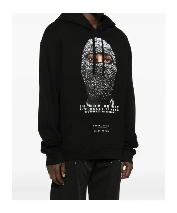 IH NOM UH NIT Graphic Printed Drawstring Hoodie - Black