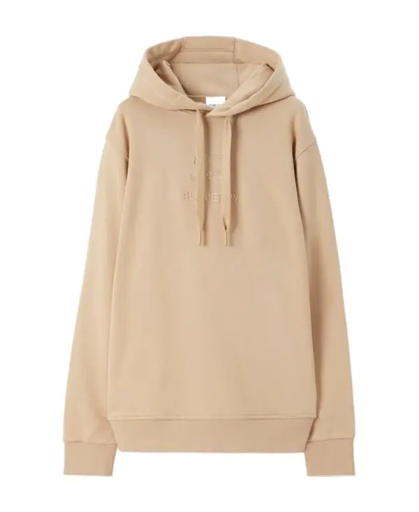 Burberry Equestrian Knight Embroidered Drawstring Hoodie - Nude