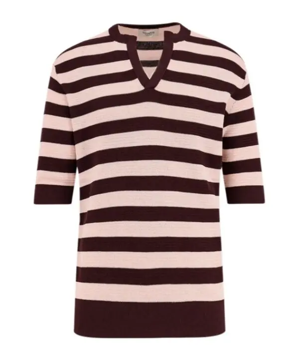 LANEUS Striped V-neck Sweater - Brown