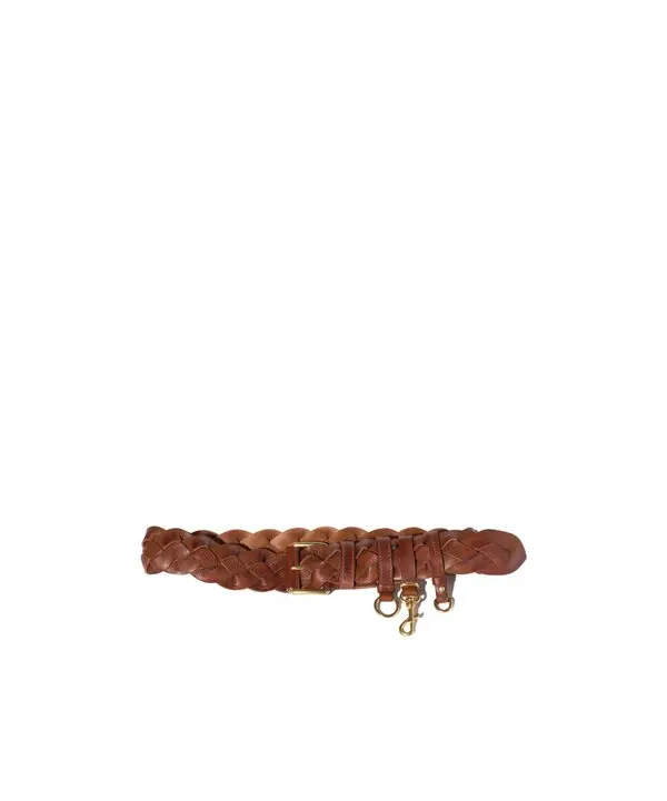 Miu Miu Braided Leather Belt With Buckle And Key Ring - Tobacco Color
