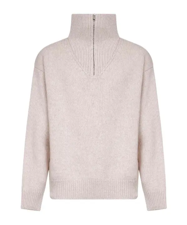 AUTRY Ribbed Half Zip Knitted Sweater - Pink