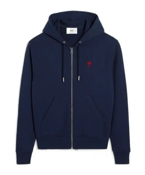 AMI Paris De Coeur Zipped Hoodie - Night Blue