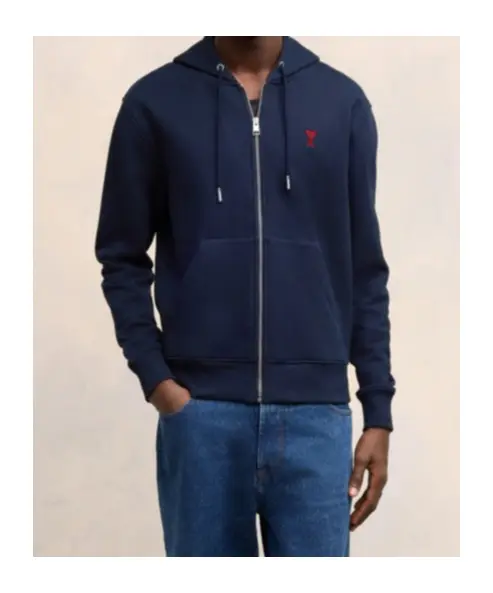AMI Paris De Coeur Zipped Hoodie - Night Blue