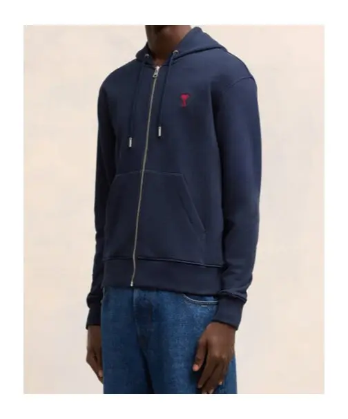 AMI Paris De Coeur Zipped Hoodie - Night Blue