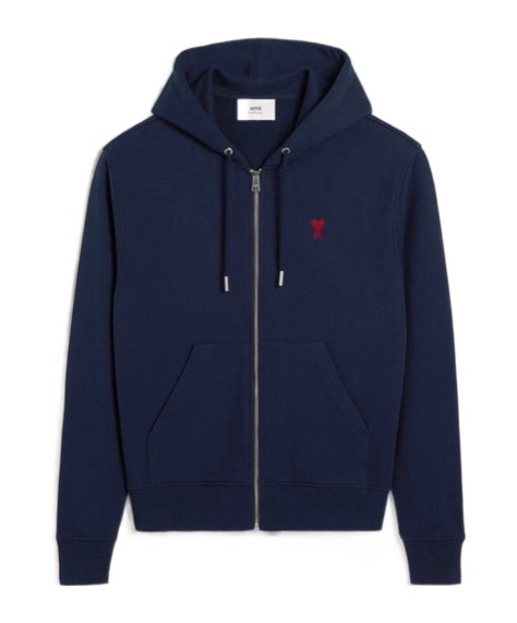 AMI Paris De Coeur Zipped Hoodie - Night Blue
