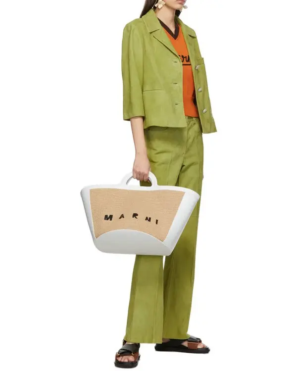 Marni Logo Embroidered Tote Bag - Nude