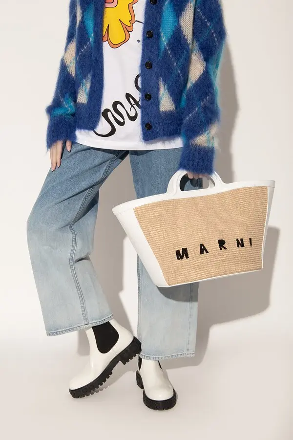 Marni Logo Embroidered Tote Bag - Nude