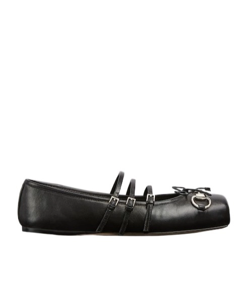 Gucci Horsebit Detailed Ballet Flats With Straps - Black