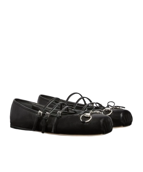 Gucci Horsebit Detailed Ballet Flats With Straps - Black