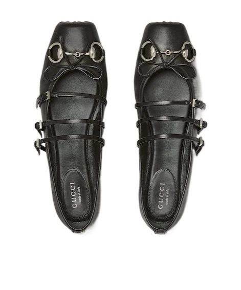 Gucci Horsebit Detailed Ballet Flats With Straps - Black