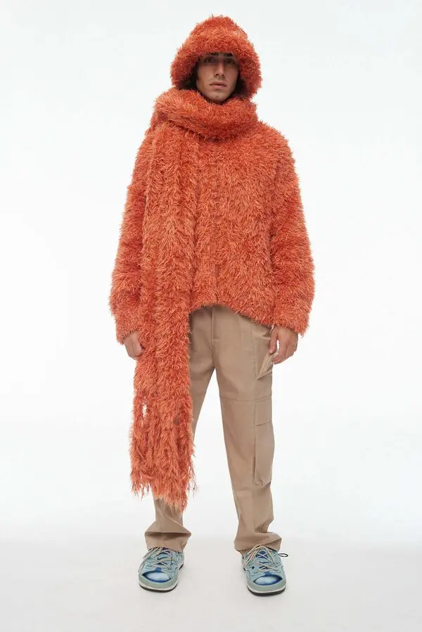 BONSAI Fluffy Frayed Scarf - Orange