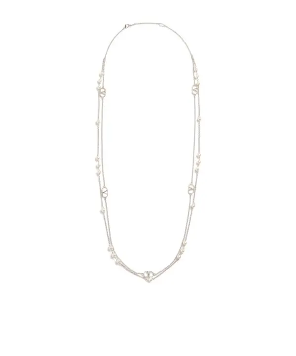 Valentino Garavani Vlogo Plaque Embellished Necklace - White