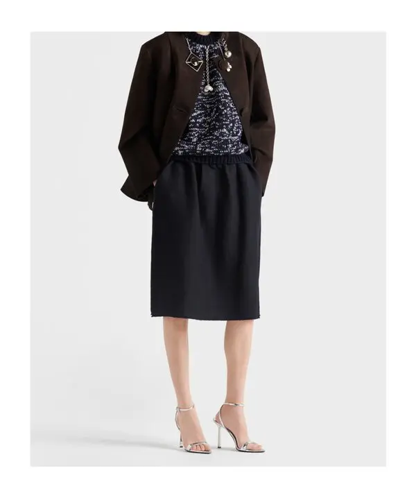 Prada Chevron Wool Midi Skirt