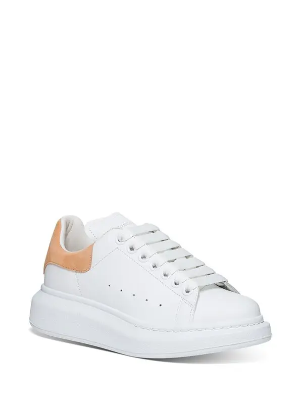 Alexander McQueen Oversized Leather Sneakers With Suede Heel Detail - White