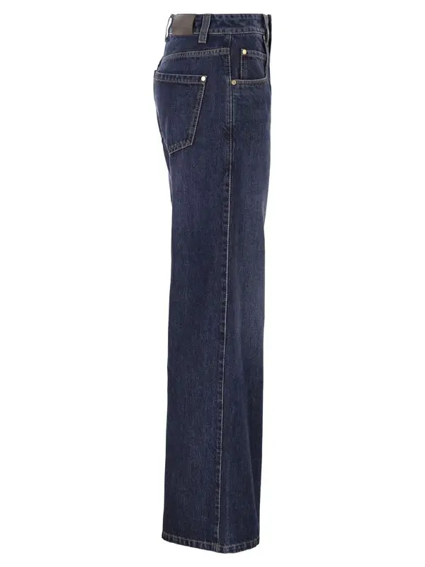 Brunello Cucinelli Wide Leg Denim Trousers With Jewellery Detail - Black