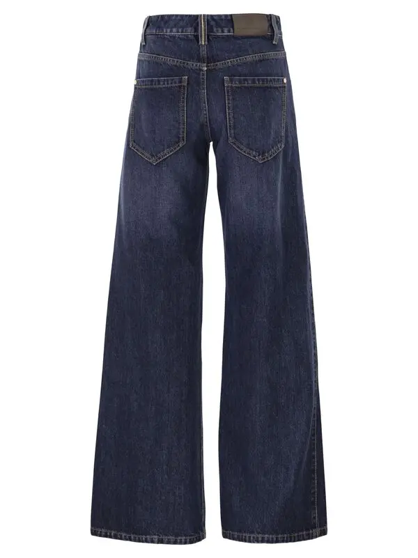 Brunello Cucinelli Wide Leg Denim Trousers With Jewellery Detail - Black