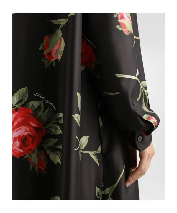 Dolce & Gabbana Rose Print Long Sleeve Dress