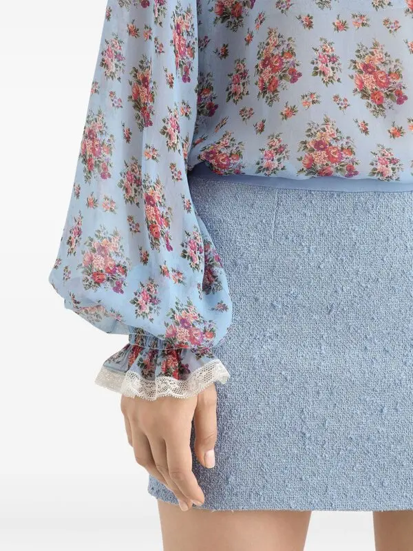 Dolce & Gabbana Floral Print Long Sleeve Blouse With Ruffled Neckline And Cuffs