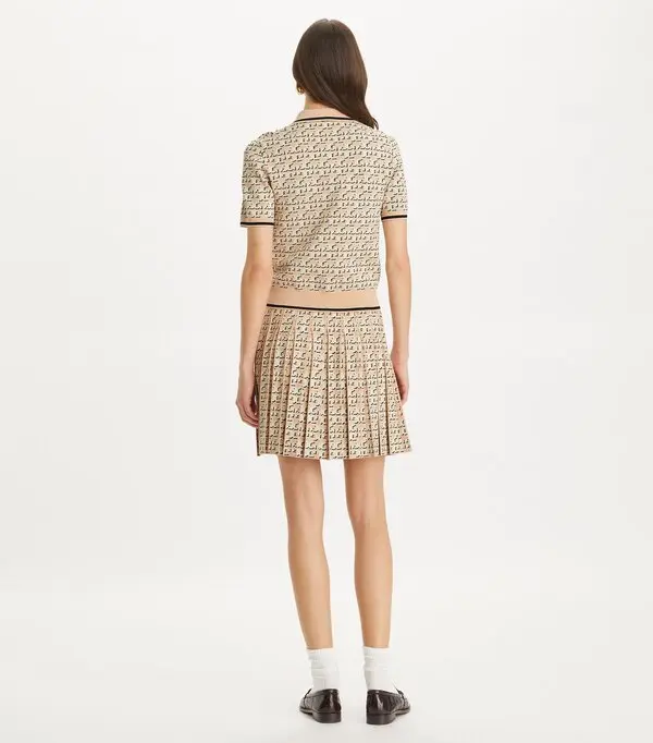 Tory Burch T Monogram Pleated Mini Skirt - Nude