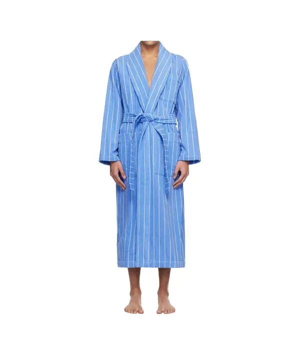 TEKLA Striped Bathrobe With Ties - Blue