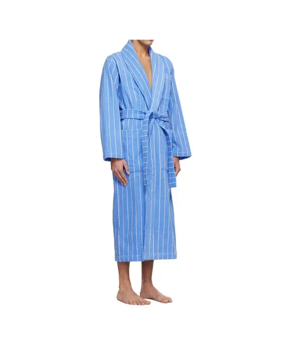 TEKLA Striped Bathrobe With Ties - Blue