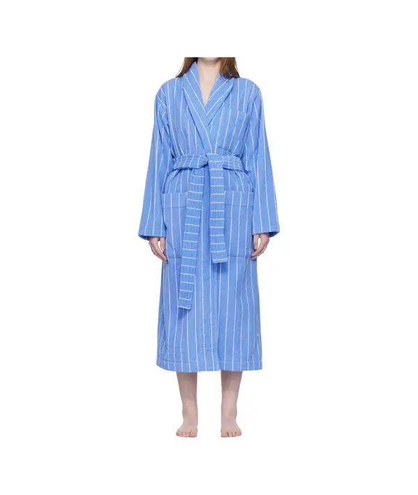 TEKLA Striped Bathrobe With Ties - Blue