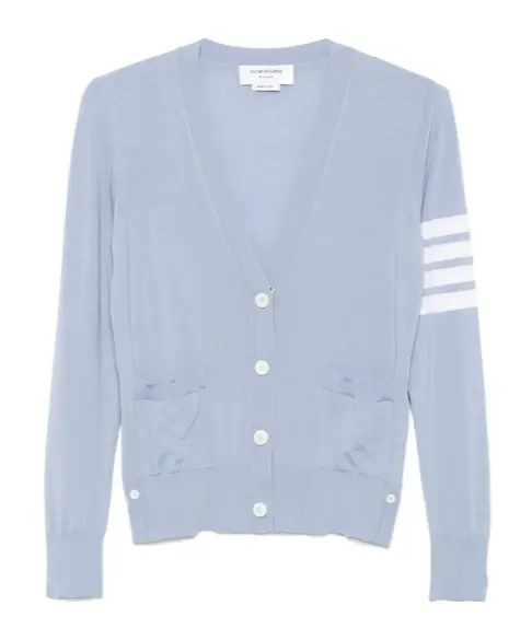 Thom Browne 4-bar V-neck Knitted Cardigan - Blue