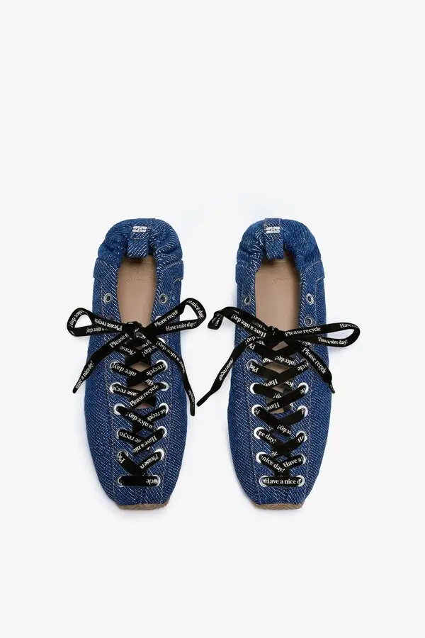 GANNI Sporty Ballerina Flats In Denim - Rinse