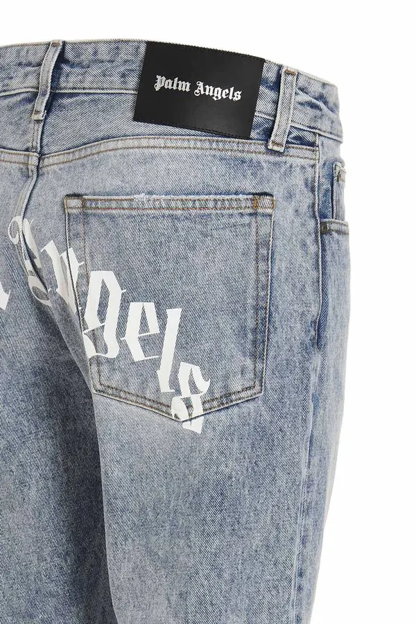 Palm Angels Logo-printed High Waist Jeans - Gray