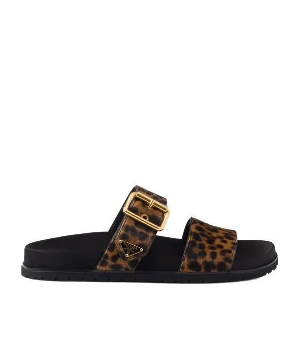 Prada Animal Print Buckled Sandals - Black