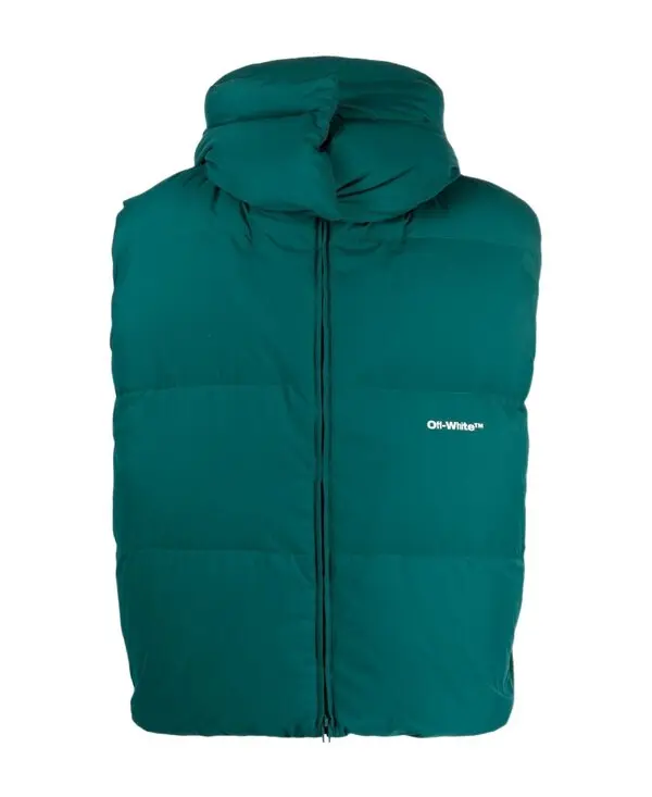 Off-White Logo Print Zip-up Padded Vest - Green