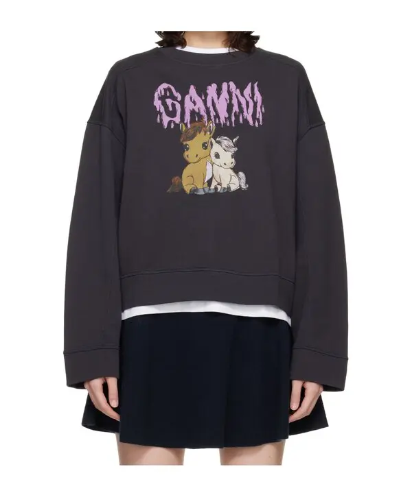 GANNI Isoli Jersey Sweatshirt With Graphic Print - Phantom Black